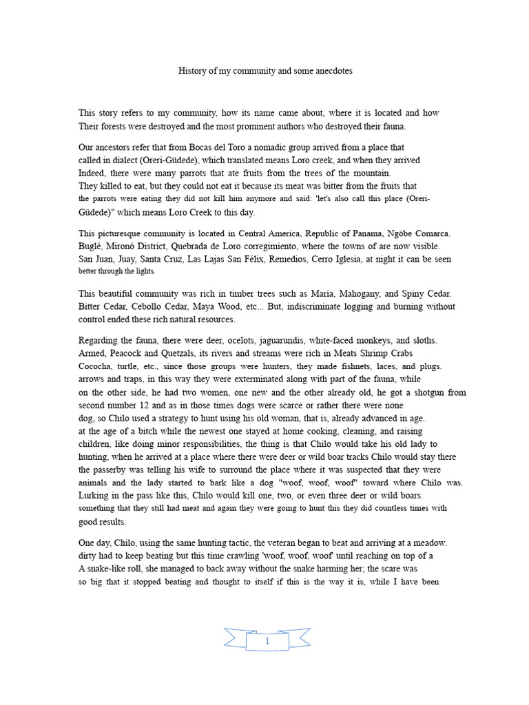 Community History and Anecdotes of Ngöbe Comarca | PDF | Hunting