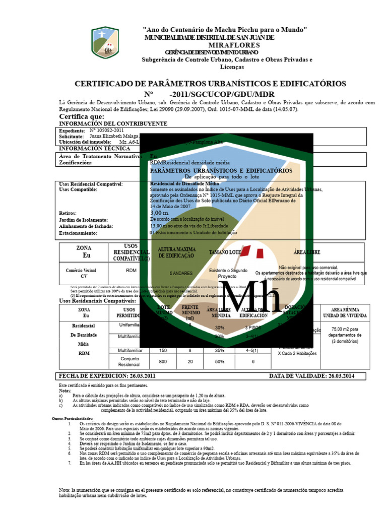 Certificado Parâmetros Urbanísticos SJM | PDF