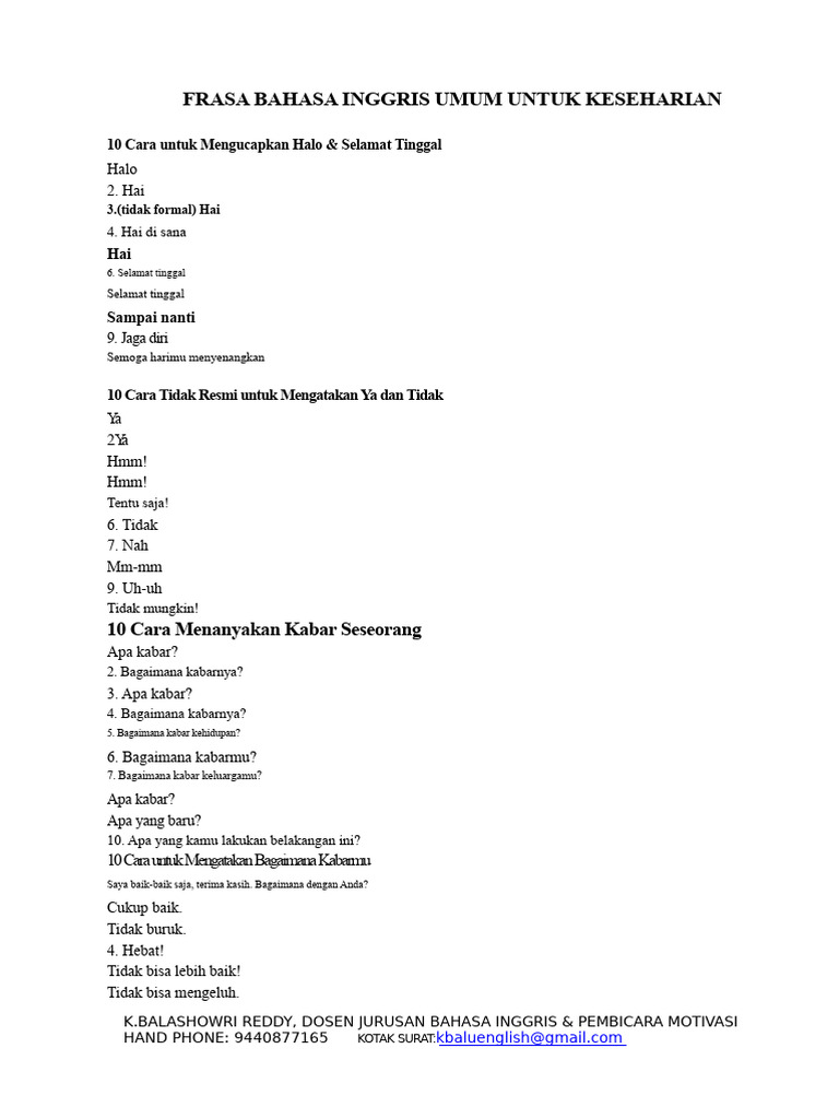 Frasa Bahasa Inggris Sehari-hari | PDF