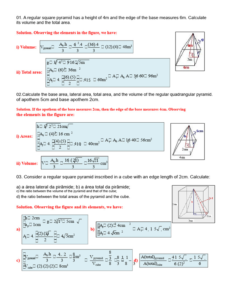 pyramid exercises | PDF | Area | Volume