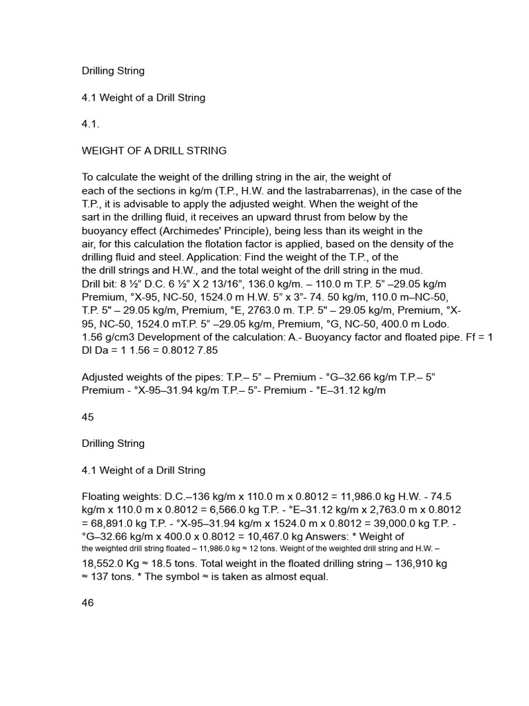 Drill String - Floating Weight | PDF | Buoyancy | Tension (Physics)