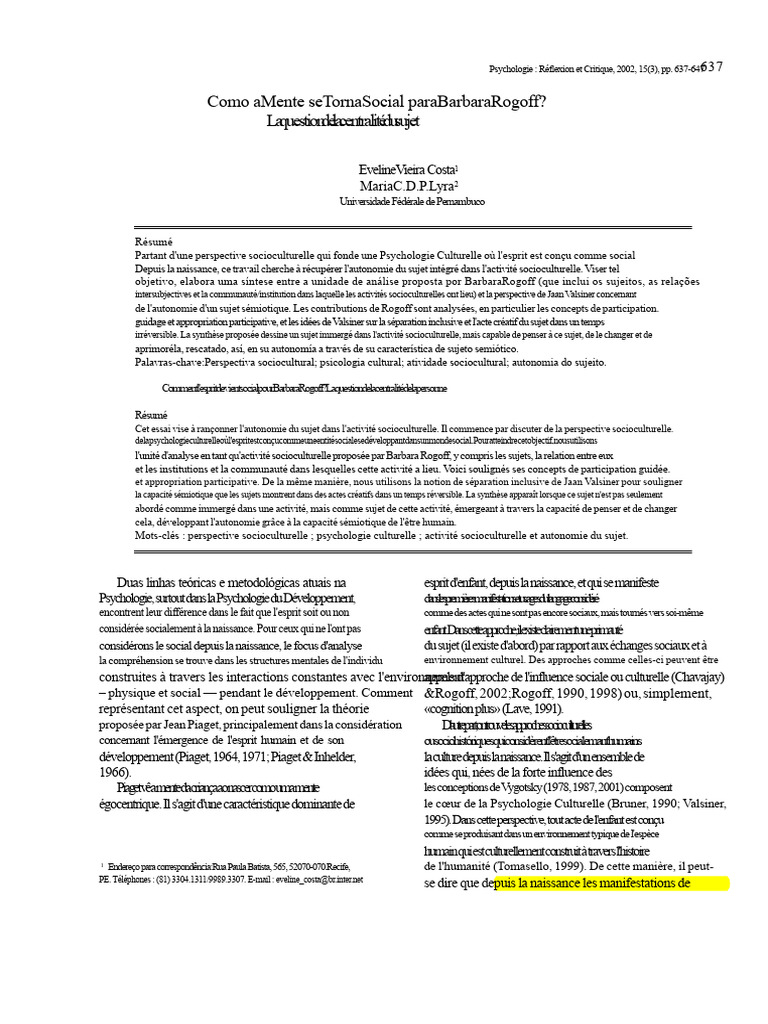 L'esprit social selon Barbara Rogoff | PDF | Psychologie | Sémiotique