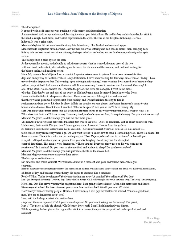 Jean Valjean's Arrival at the Bishop | PDF | Les Misérables