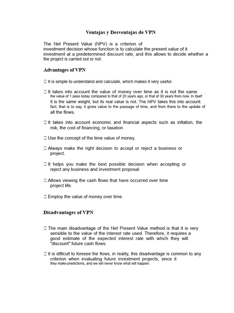 Ventajas y Desventajas del VPN y TIR | PDF | Internal Rate Of Return ...