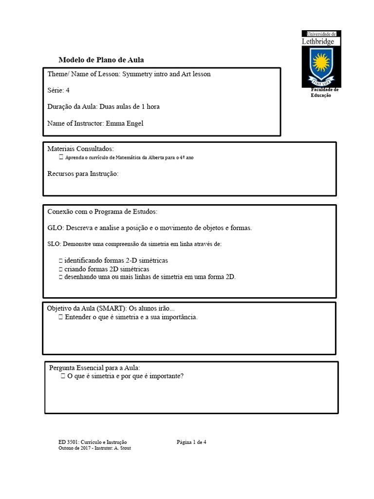 plano de aula sobre simetria | PDF | Simetria | Aprendizado
