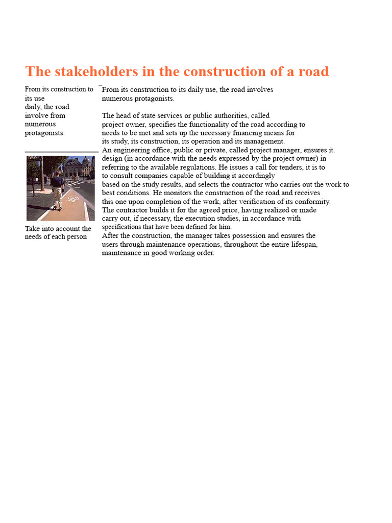 Key Stakeholders in Road Construction | PDF