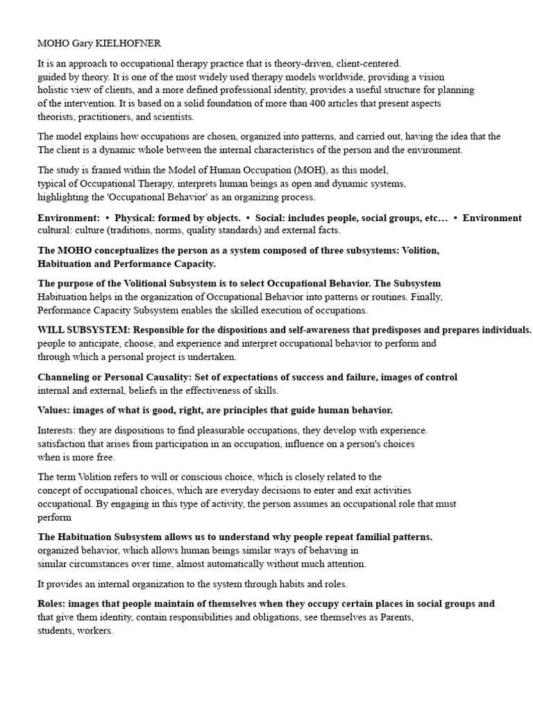 MOHO Models | PDF | Occupational Therapy | System