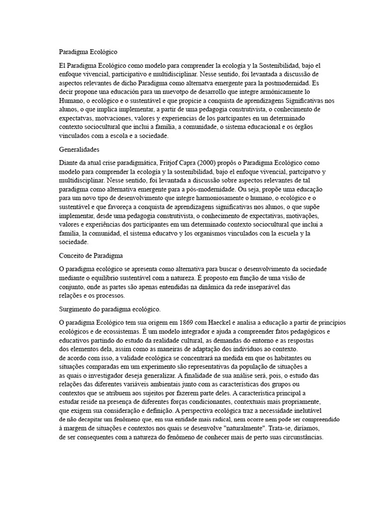 paradigma Ecológico | PDF | Aprendizado | Psicologia
