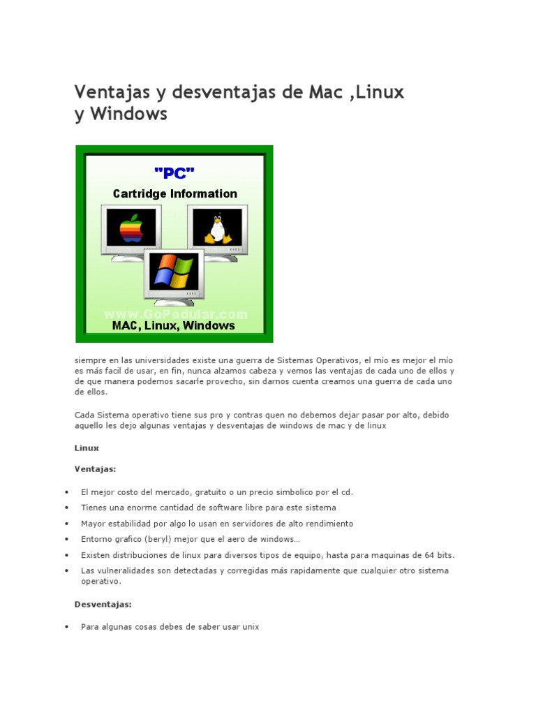 Ventajas y Desventajas de Mac Windows Linux | Distribución de Linux ...