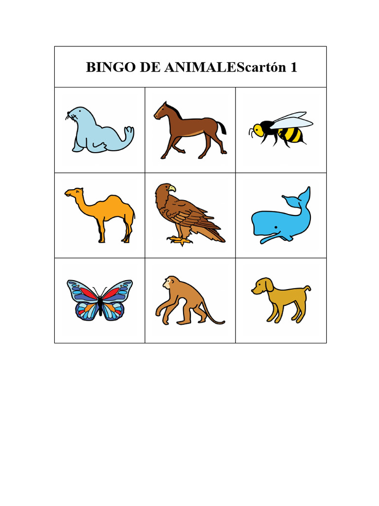 Cartones de Bingo de Animales | PDF