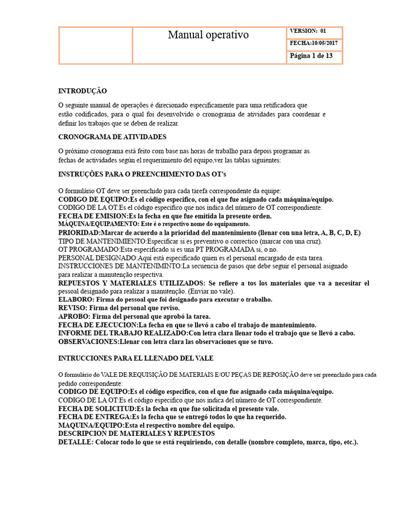 Manual de Operaciones para Retificadora | PDF | Física Aplicada e ...
