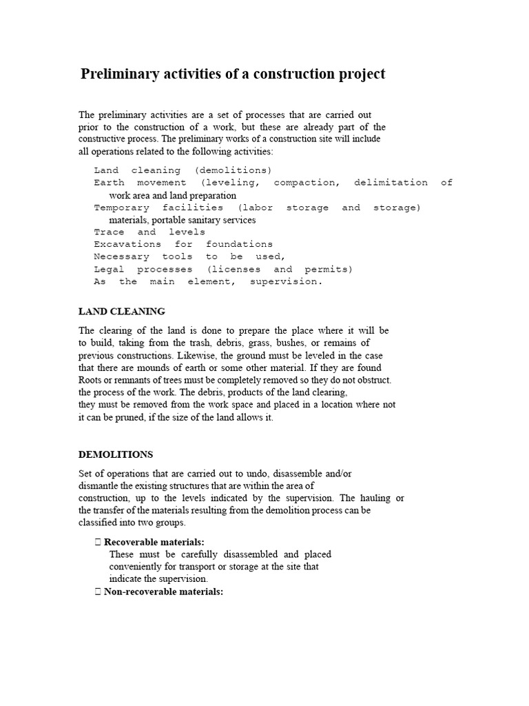 Construction Project Preliminary Activities | PDF