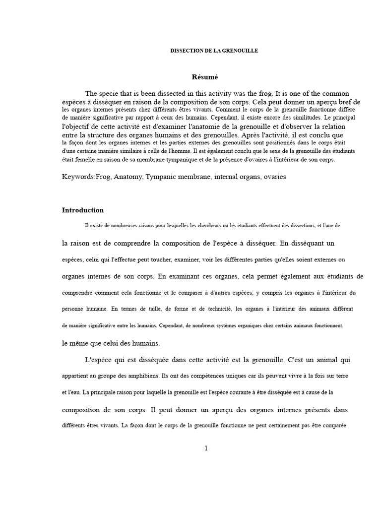 Anatomie de la Grenouille : Guide de Dissection | PDF | Grenouille | Foie