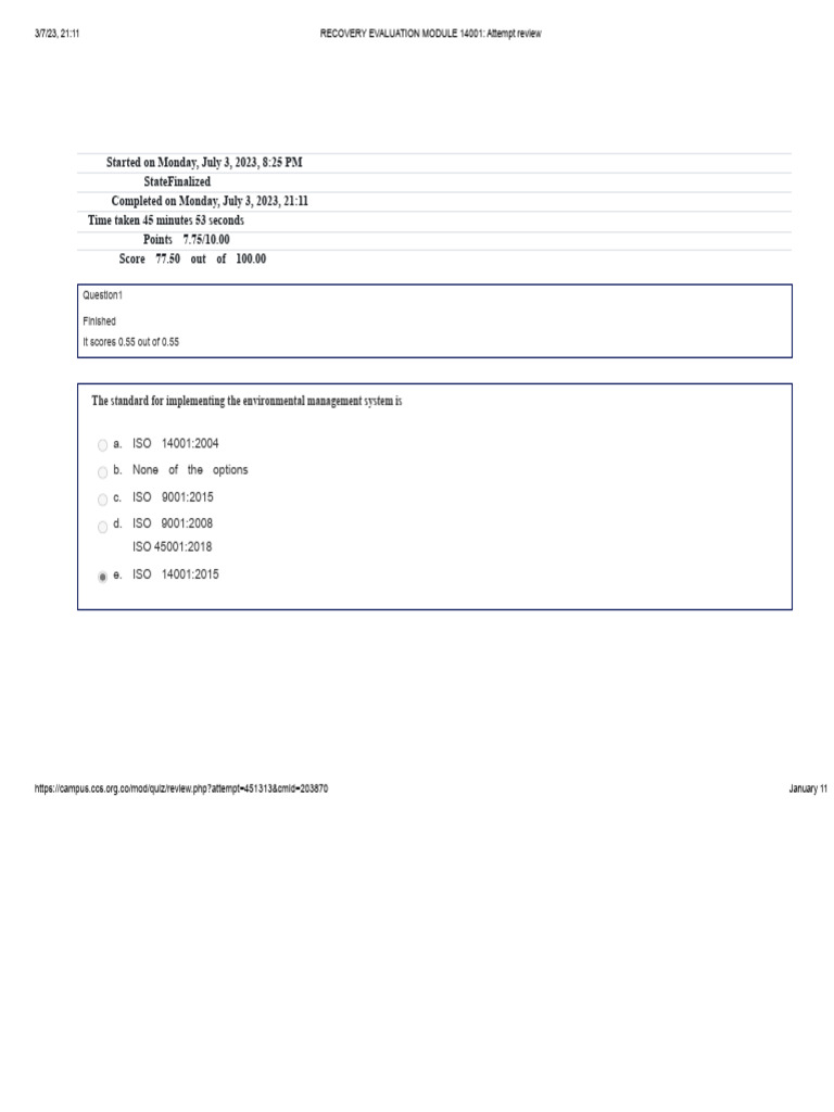 RECOVERY ASSESSMENT MODULE 14001_ Review of the attempt | PDF | Life ...