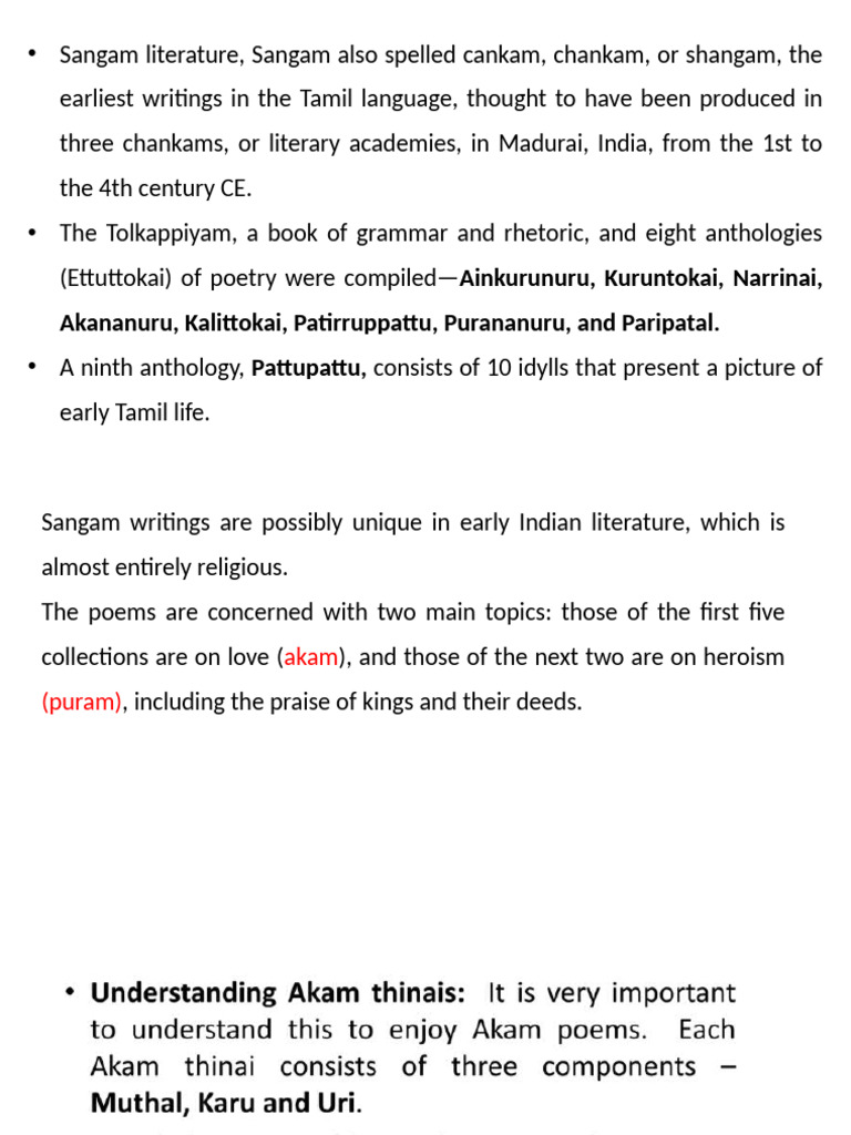 Sangam Literature: Tamil Poetry Origins | PDF