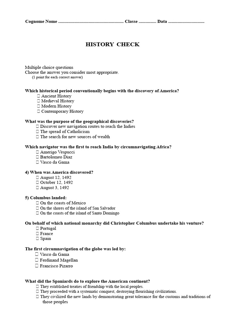 History Quiz: Age of Exploration | PDF | Age Of Discovery | Voyages Of ...