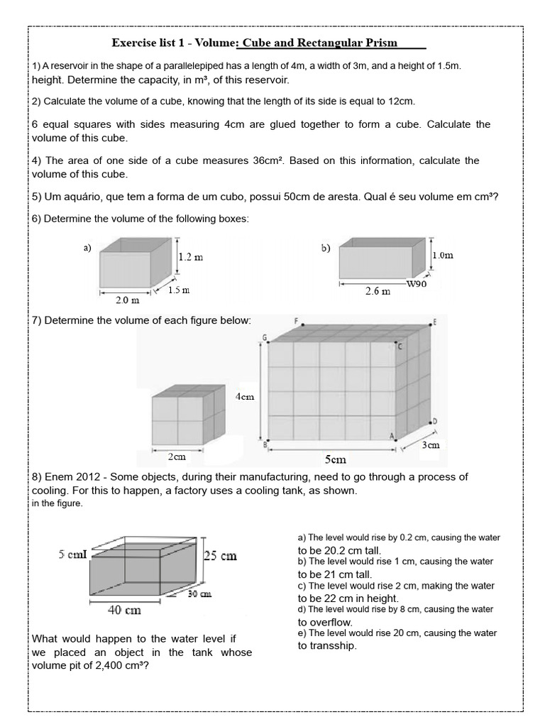 Exercise List - Volume: Cube and Rectangular Prism | PDF