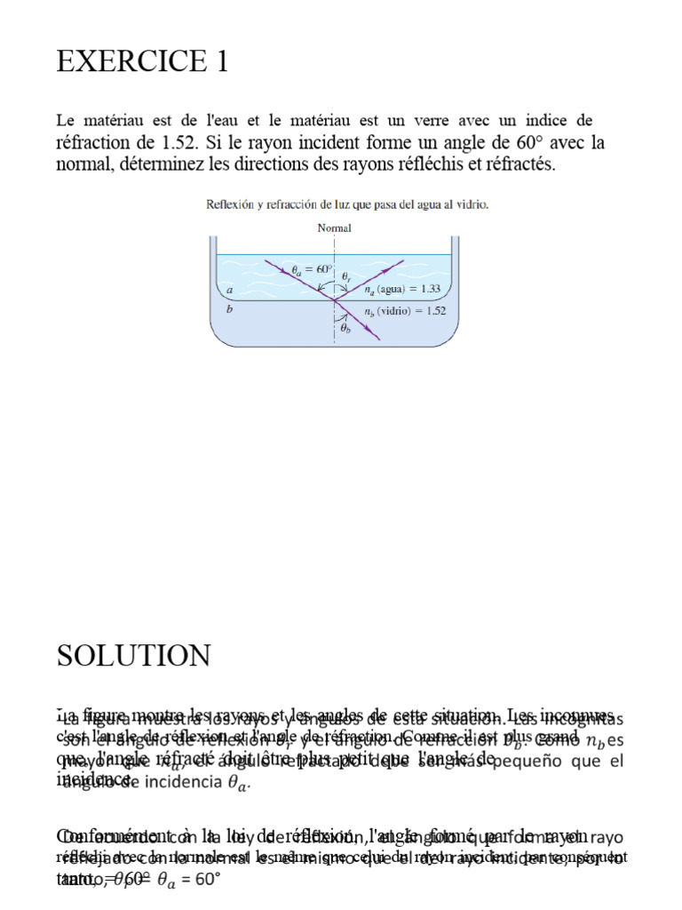Réflexion et réfraction de la lumière | PDF