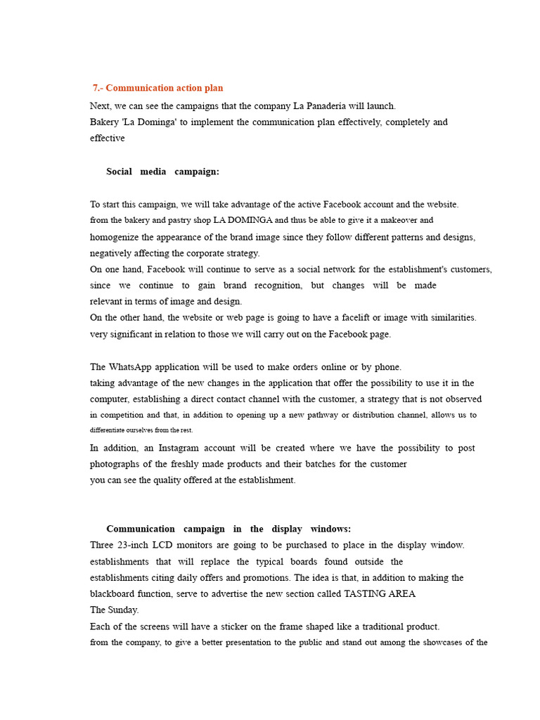 COMMUNICATION PLAN Bakery and Pastry Shop La Dominga | PDF | Brand ...