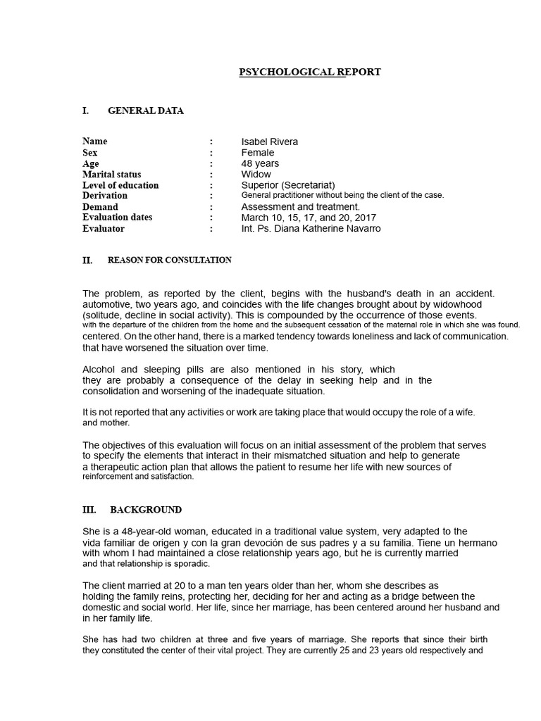 PSYCHOLOGICAL REPORT 03 | PDF | Major Depressive Disorder | Diagnostic ...