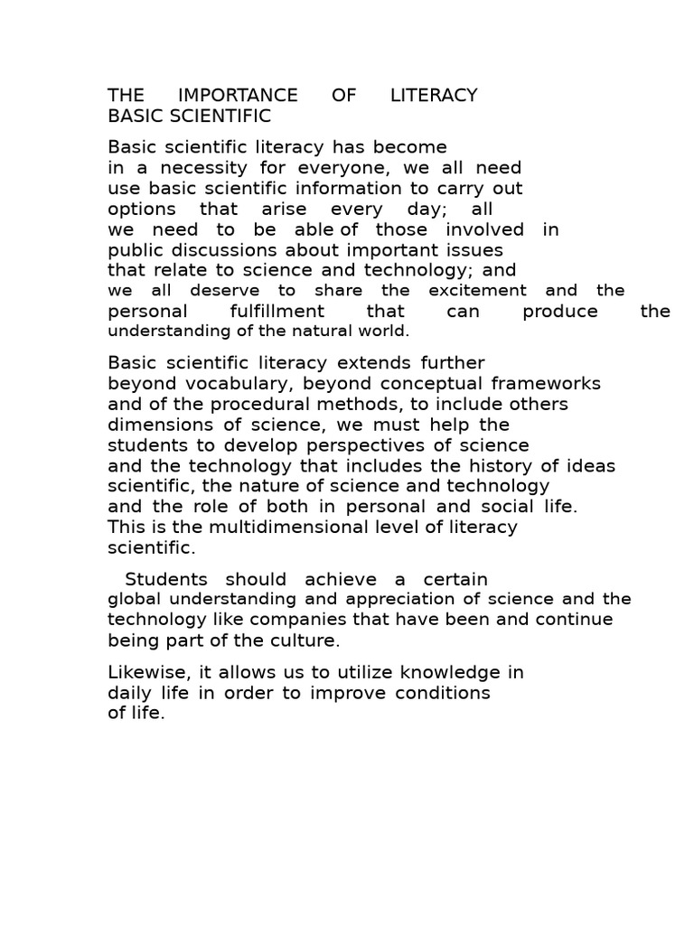 The Importance of Basic Scientific Literacy | PDF