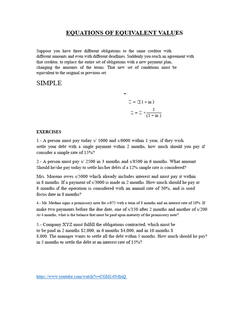 Equivalent Value Equations | PDF | Interest | Compound Interest