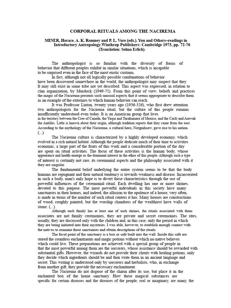 Nacirema - Text and Activity | PDF | Rituals | Exorcism