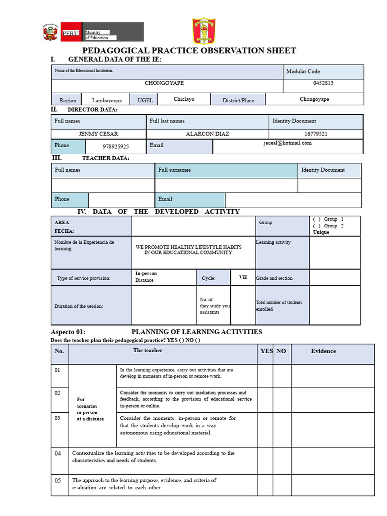 Pedagogical Practice Observation Sheet | PDF | Learning | Evaluation
