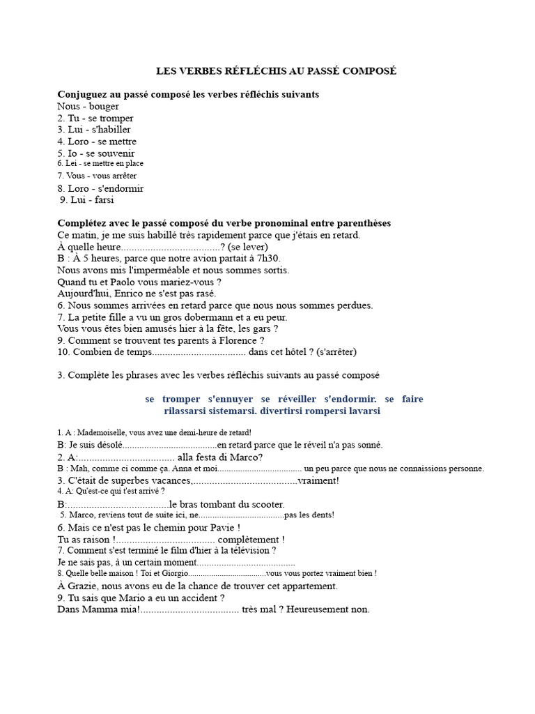 Verbes réfléchis au passé composé | PDF