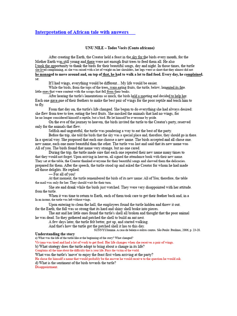 Interpretation of African Tale With Answer Key | PDF | Rhyme | Poetry