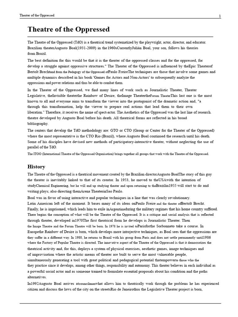 Overview of Theatre of the Oppressed | PDF | Entertainment | Performing ...