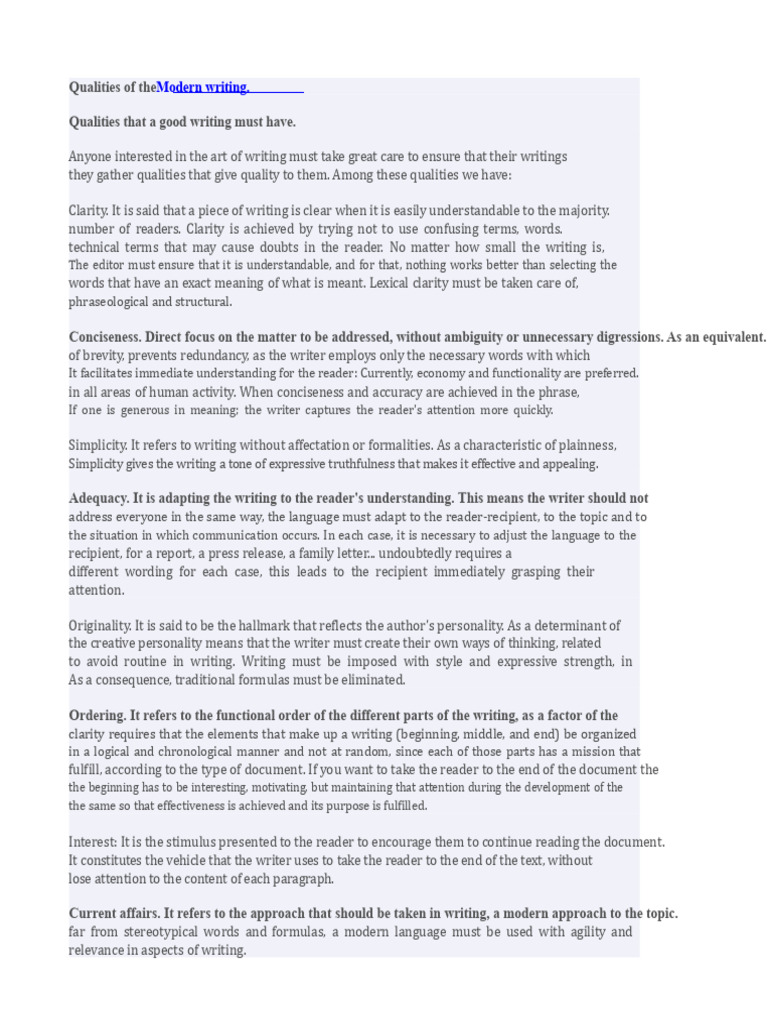 Qualities of Modern Writing | PDF | Writing | Thought