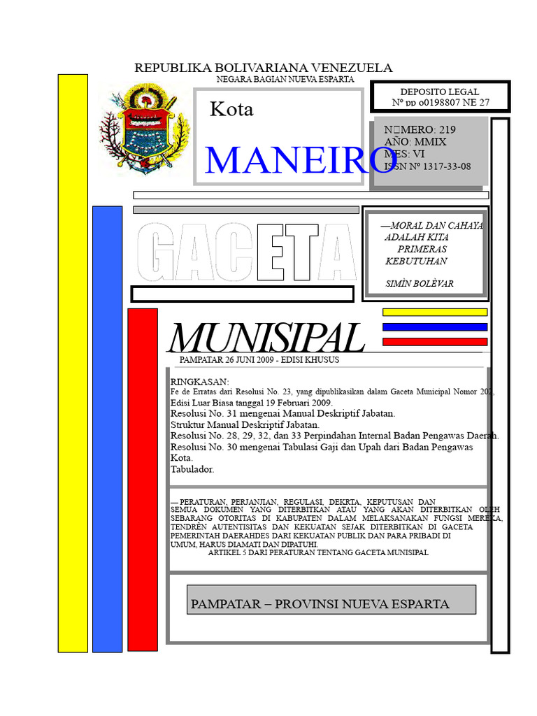 Gaceta Municipal Maneiro: Resolusi 2009 | PDF