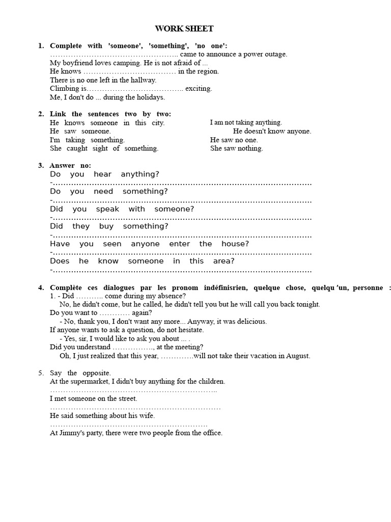 Indefinite Pronouns Practice Worksheet | PDF