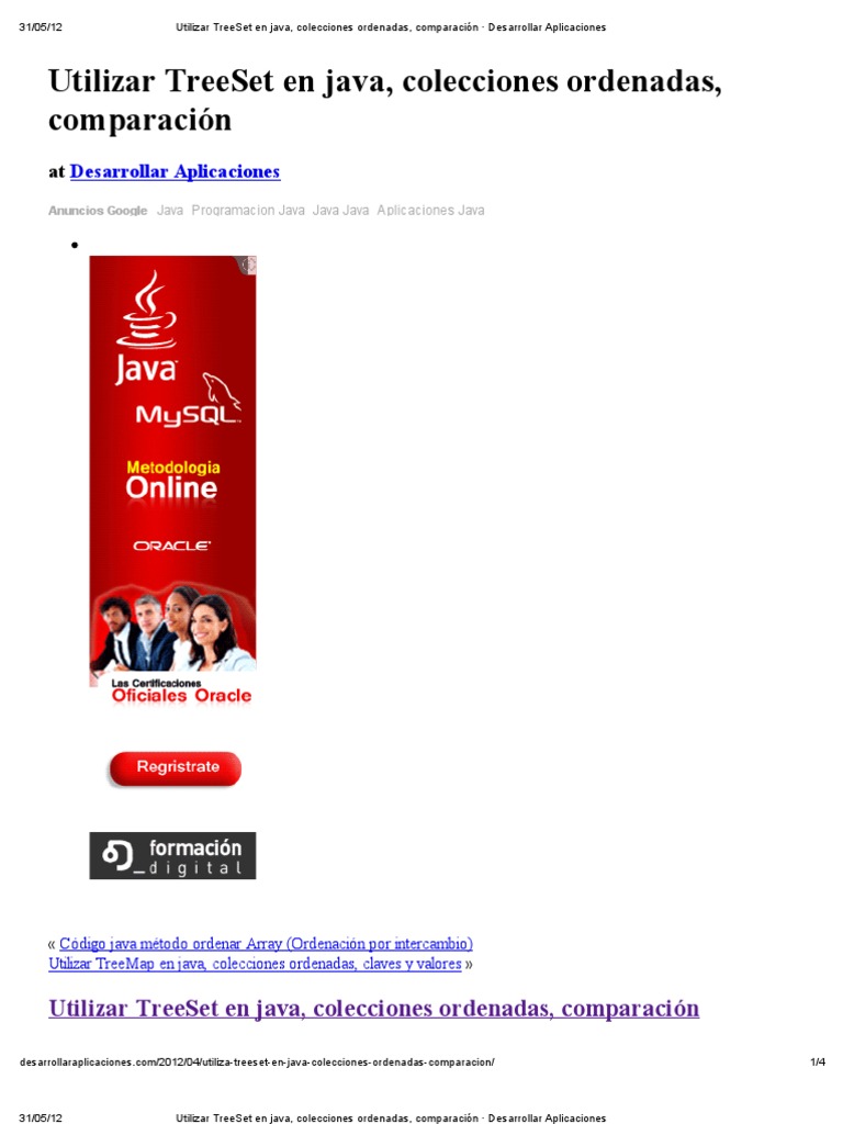 Utilizar TreeSet en Java | PDF | Adquisiciones de Oracle | Java ...