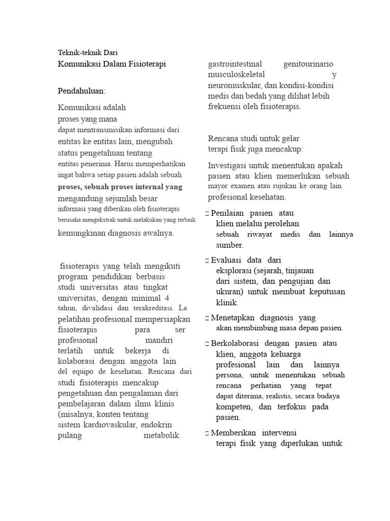 Teknik Komunikasi dalam Fisioterapi | PDF