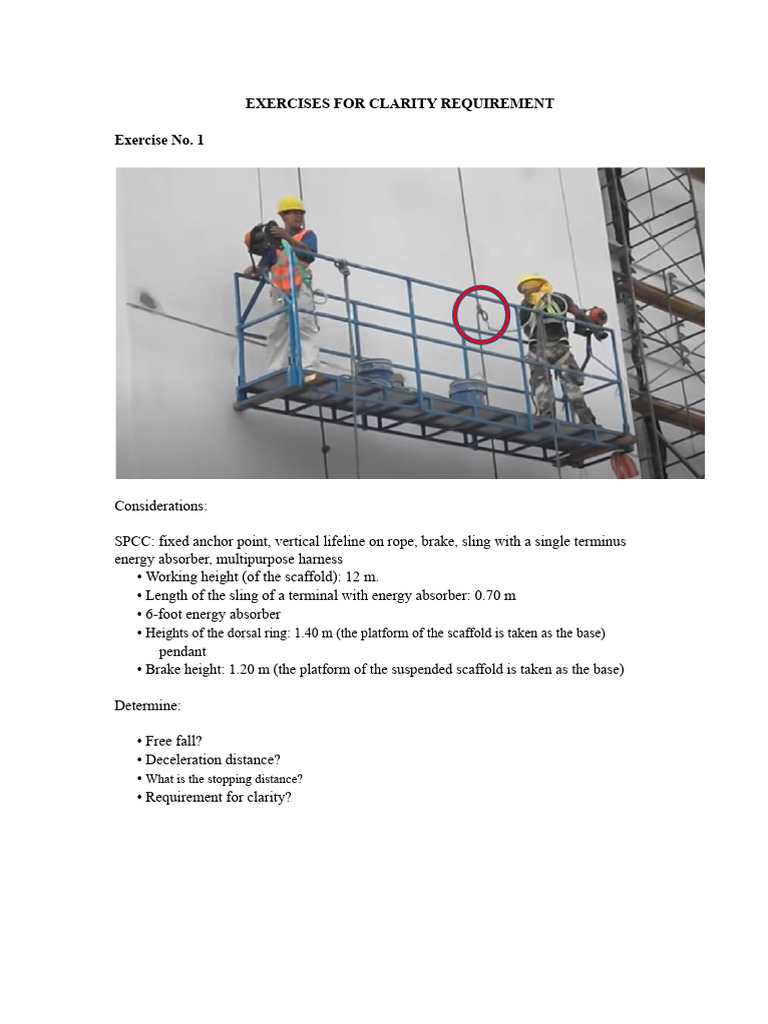 Fall Protection Exercise Calculations | PDF