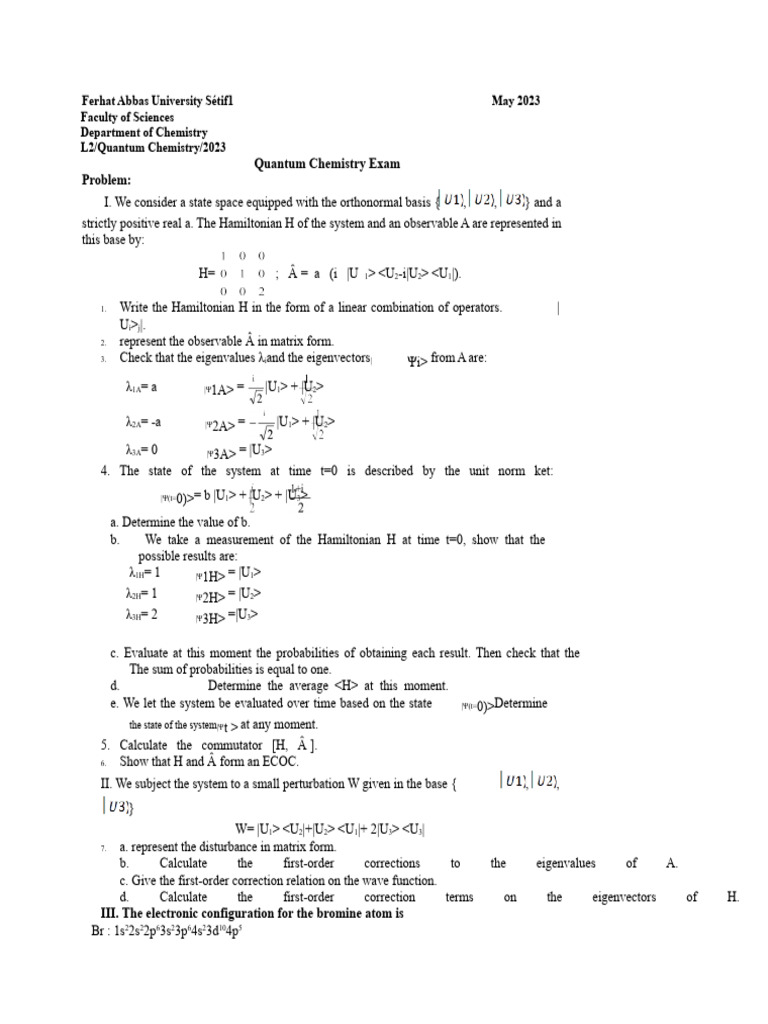 quantum exam L2 | PDF | Eigenvalues And Eigenvectors | Hamiltonian ...