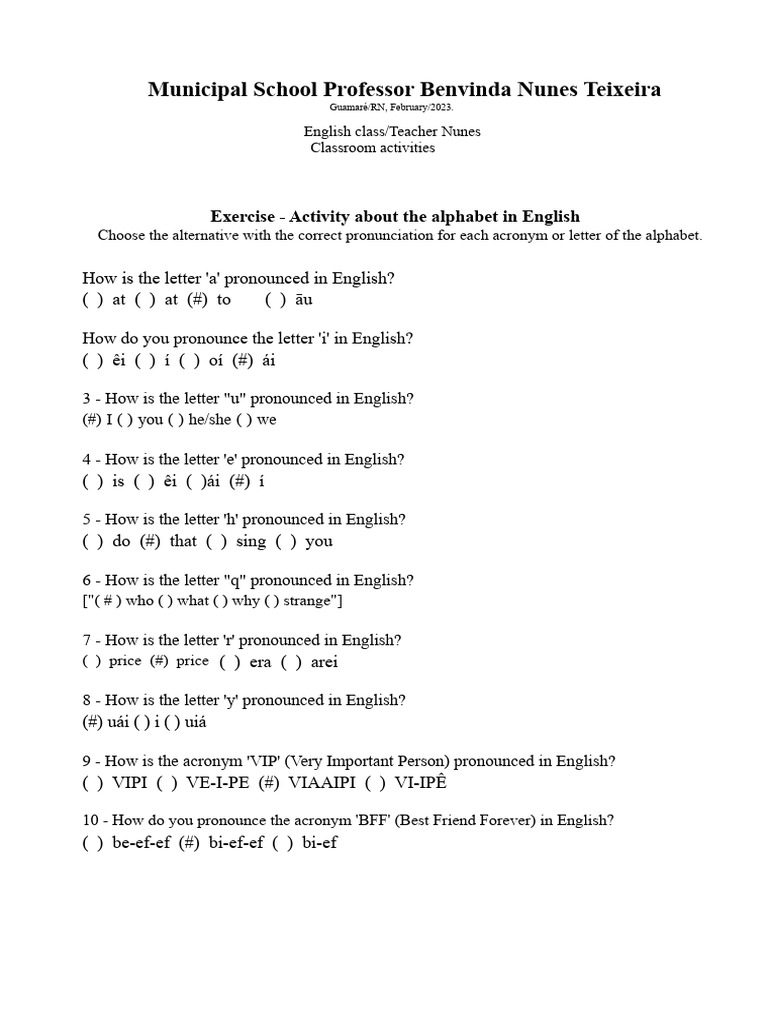 Alphabet and Exercises - Activities About The Alphabet in English | PDF