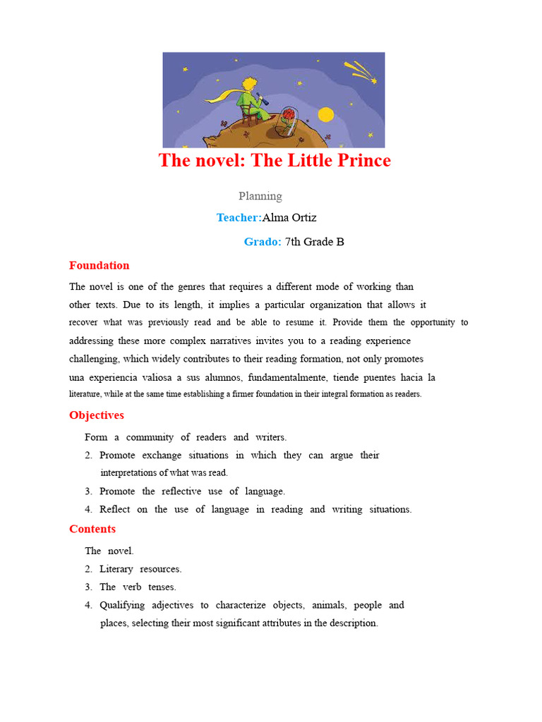 Teaching The Little Prince: 7th Grade Plan | PDF | Novels | The Little ...