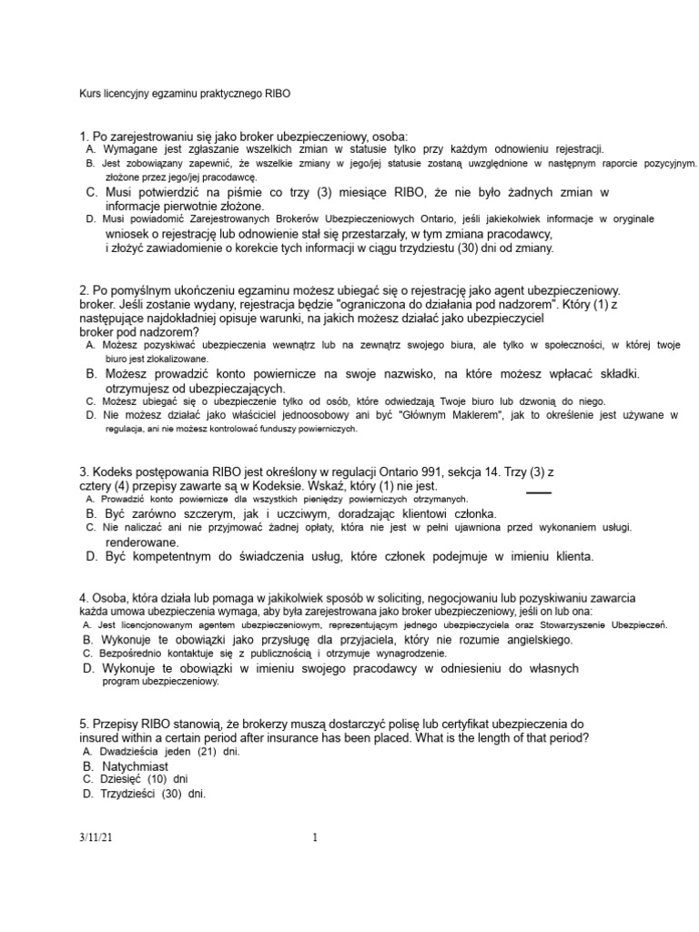 Praktykuj Egzamin RIBO | PDF