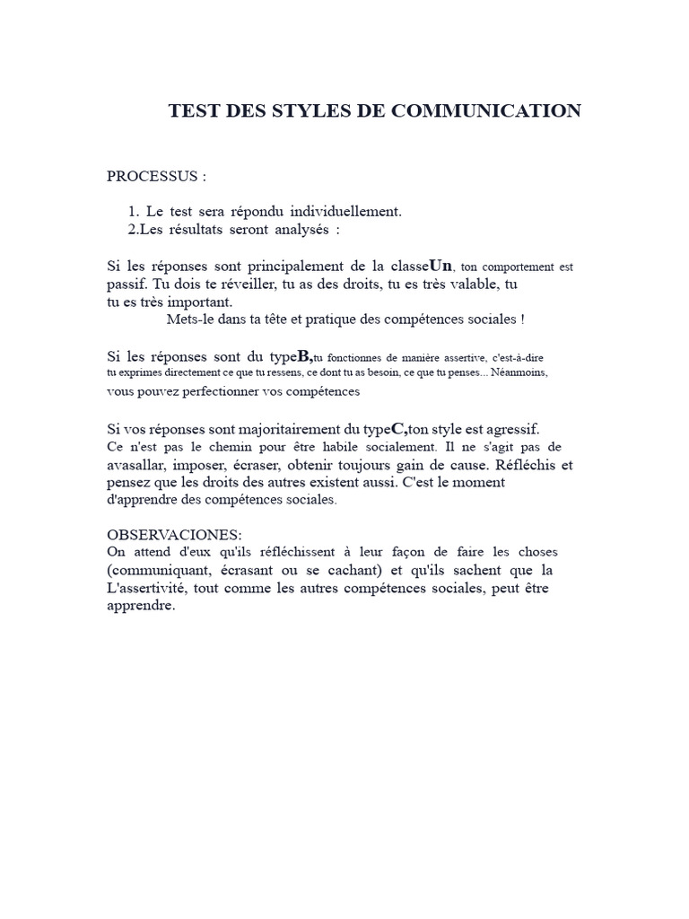 Test des styles de communication | PDF
