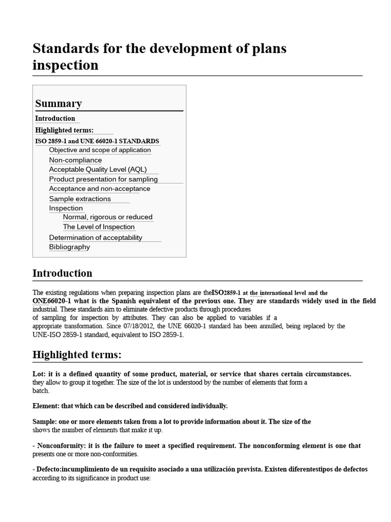 Standards For The Development of Inspection Plans | PDF | Sampling ...