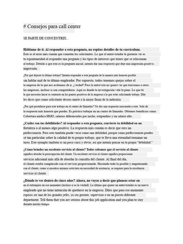 Mis Consejos para El Centro de Llamadas | PDF
