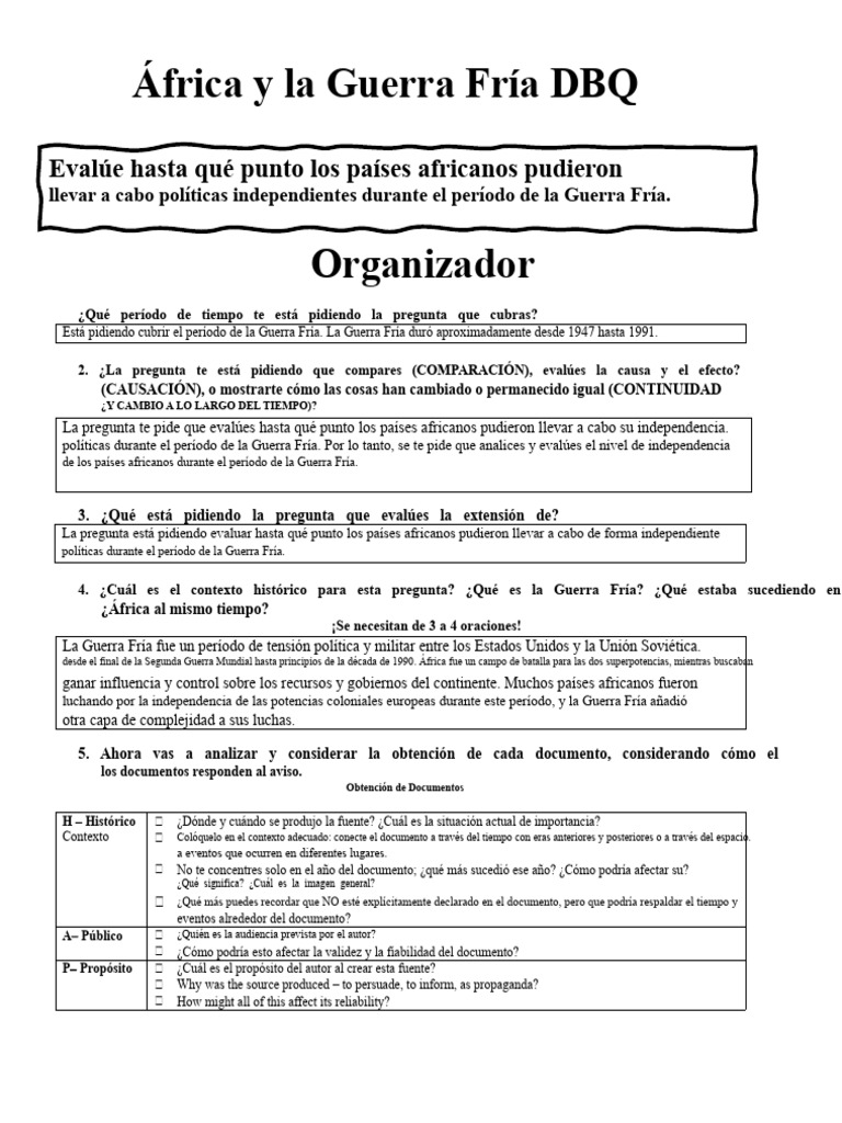 África y La Guerra Fría Organizador DBQ | PDF | Somalia | República ...