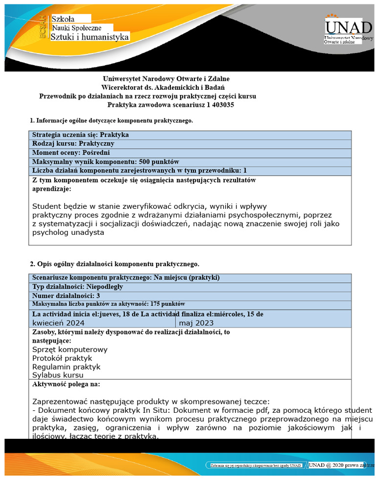 Jednostka 3 - Faza 3 - Komponent Praktyczny - Praktyka Zawodowa | PDF