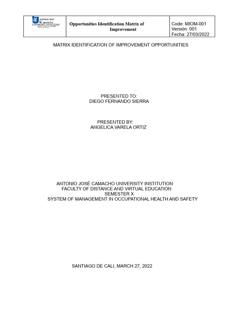 MATRIX FOR IDENTIFYING CONTINUOUS IMPROVEMENT OPPORTUNITIES | PDF ...