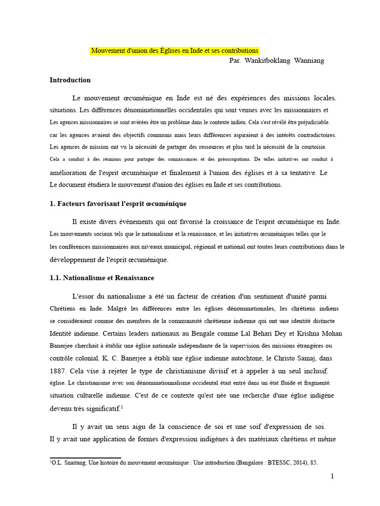 Union des Églises en Inde : Historique et Impact | PDF | Œcuménisme ...