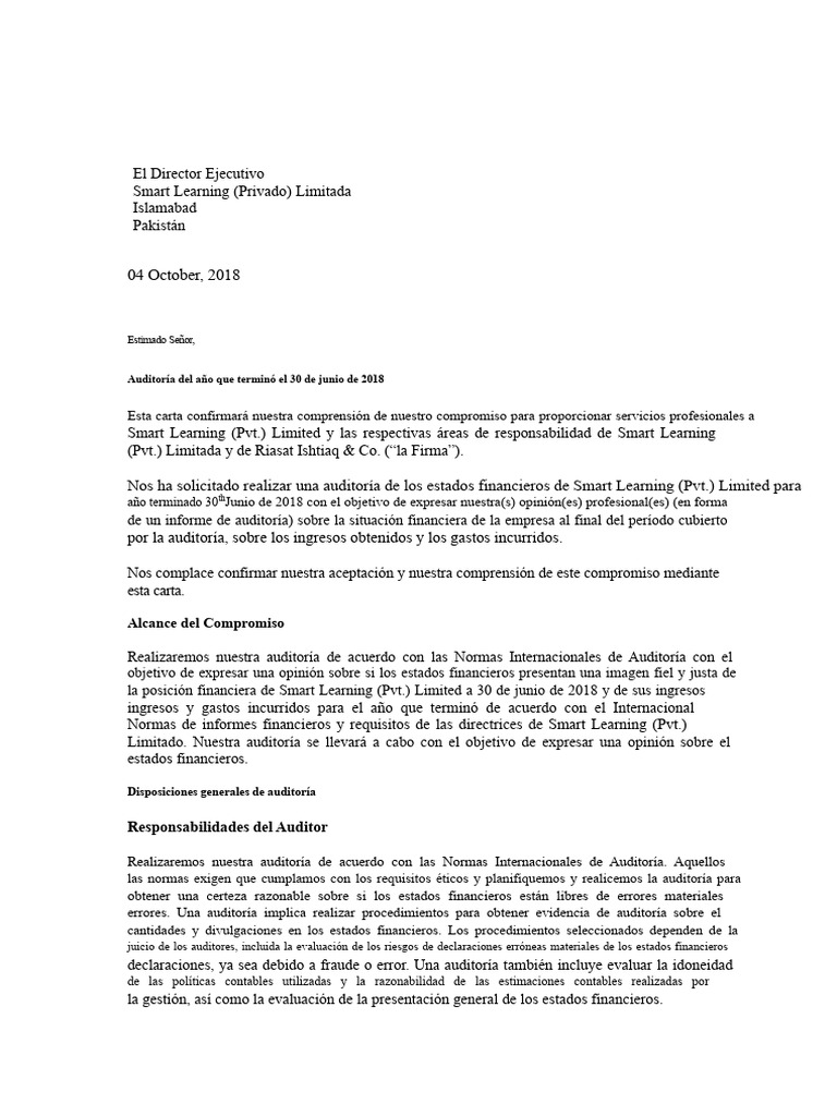 Carta de Compromiso-Q Express PVT LTD Pakistán-2018 | PDF | Auditoría ...