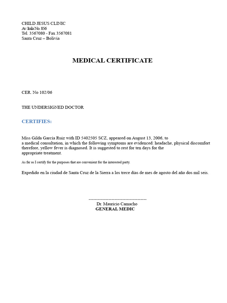 Medical Certificate Template | PDF